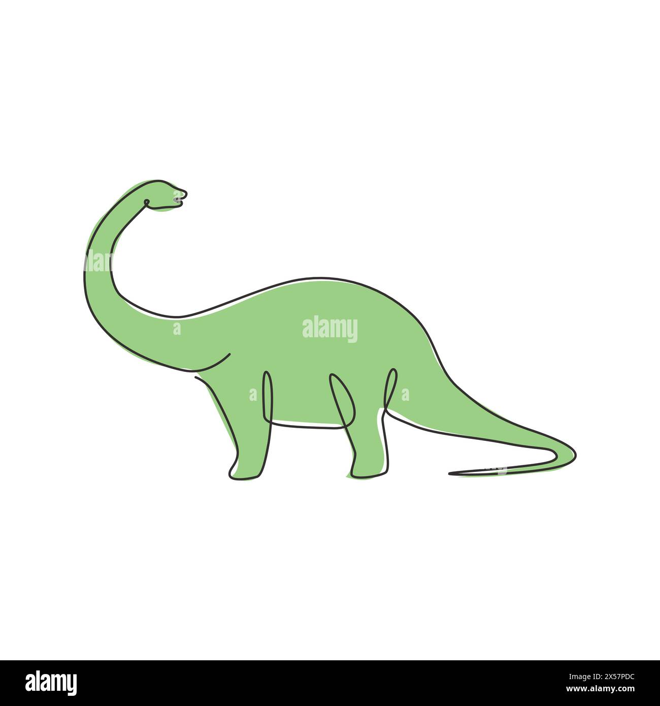 One continuous line drawing of giant brontosaurus prehistory animal ...