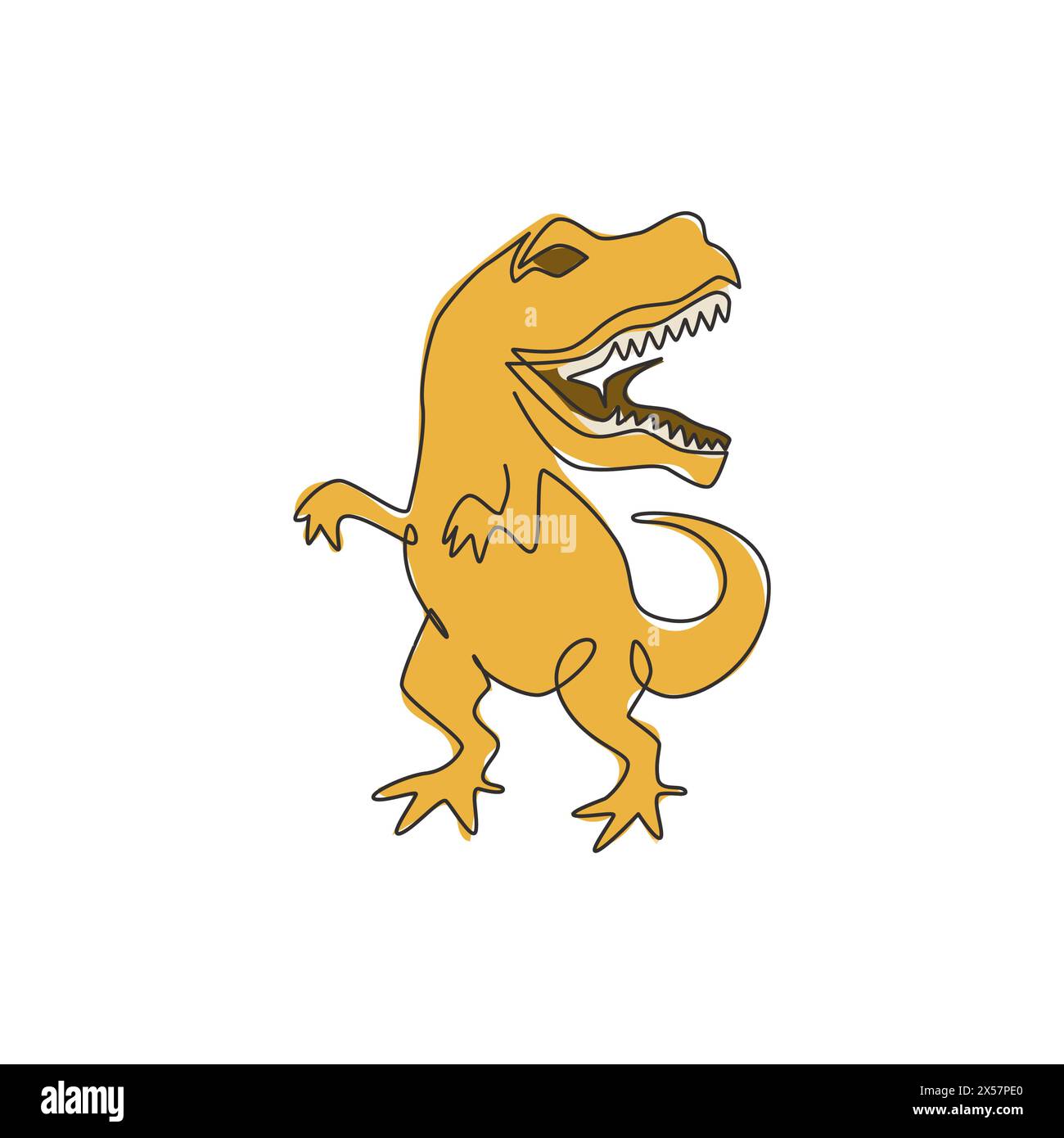 One single line drawing of wild and aggressive t-rex for logo identity ...
