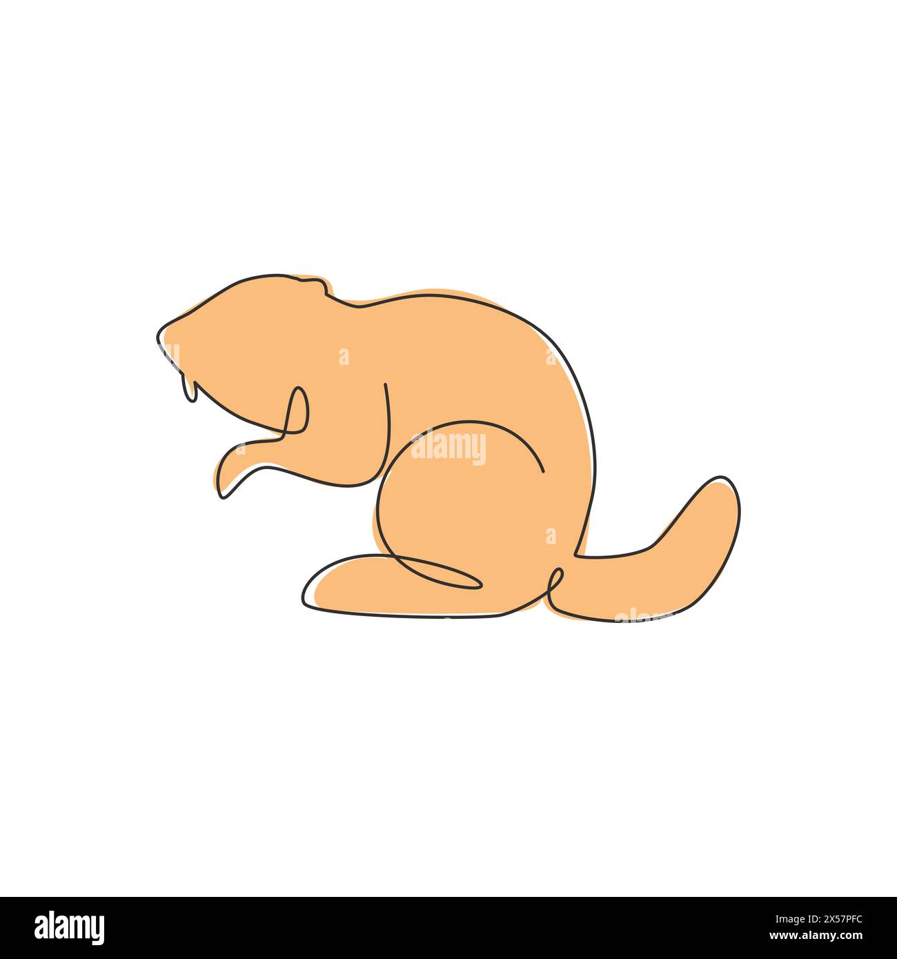 One single line drawing of funny standing beaver for logo identity ...
