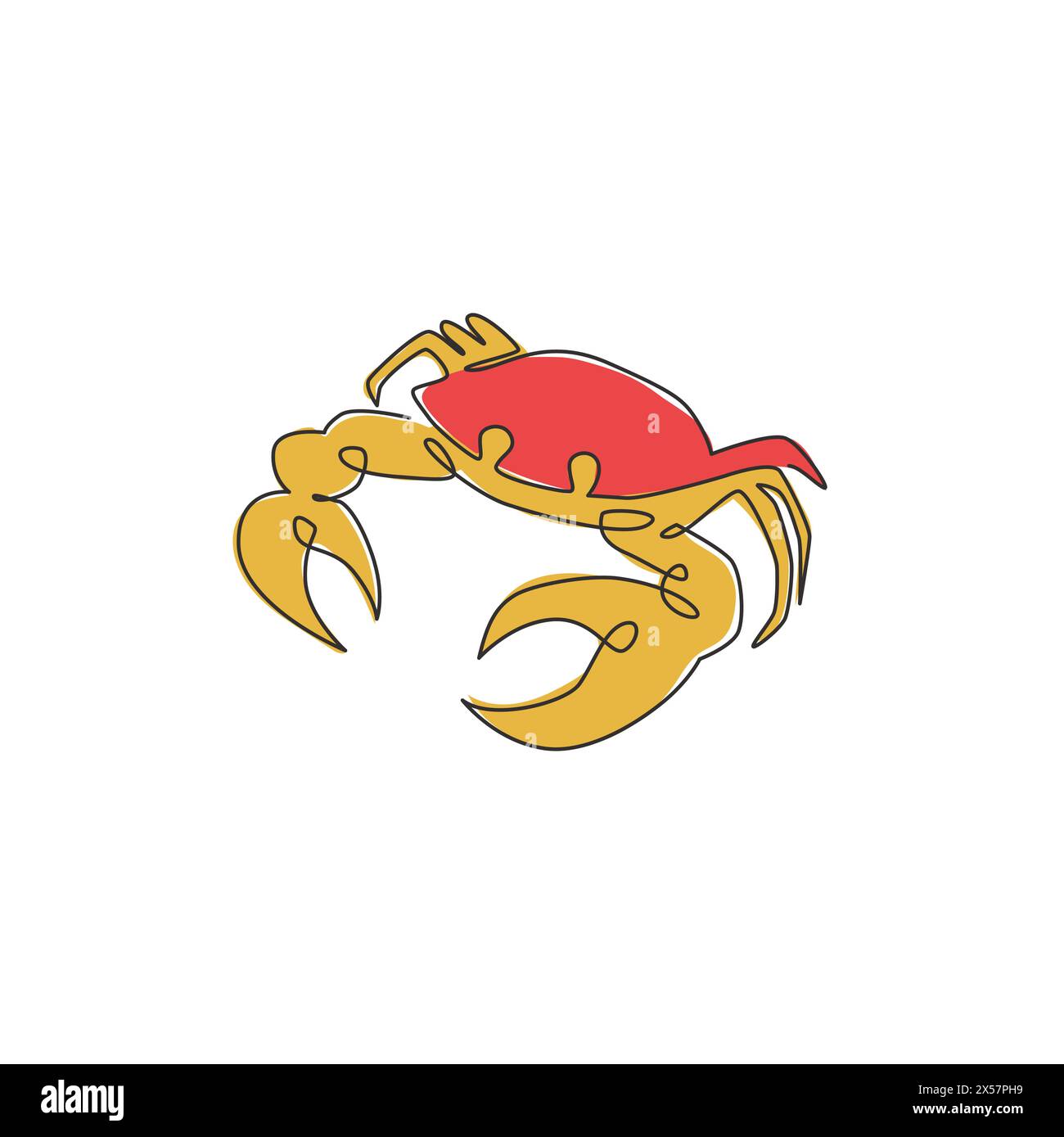 One single line drawing of cute little crab for logo identity. Healthy ...