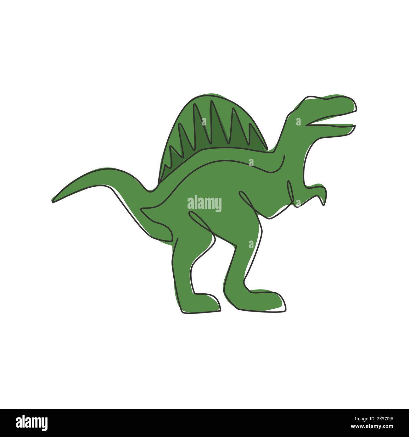 One single line drawing of wild spinosaurus for logo identity. Dino ...