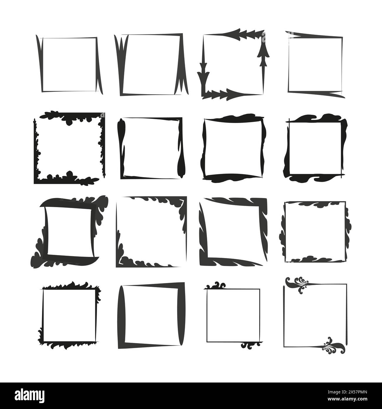 Set of abstract black brush stroke frames vector. Assorted paintbrush ...