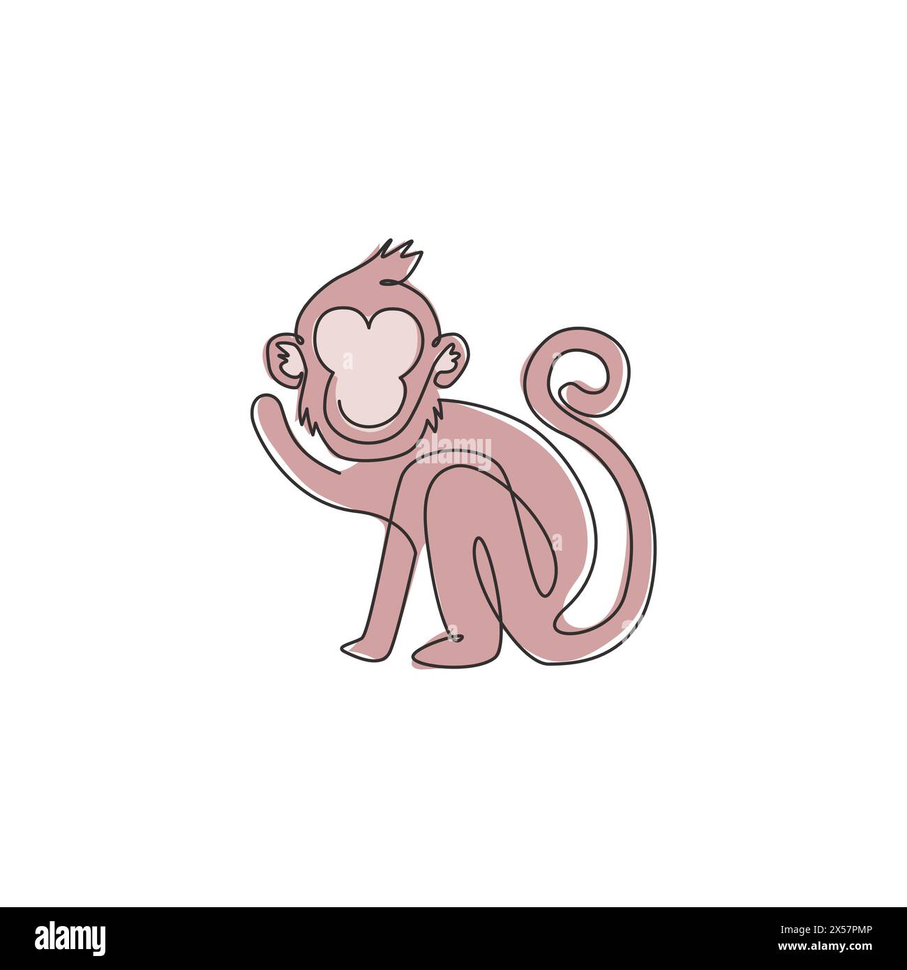 Single continuous line drawing of cute walking monkey for national zoo ...