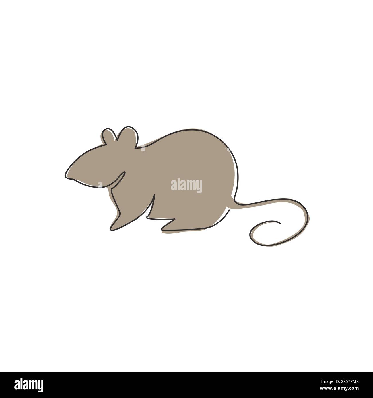 One single line drawing of little cute funny mouse for logo identity ...