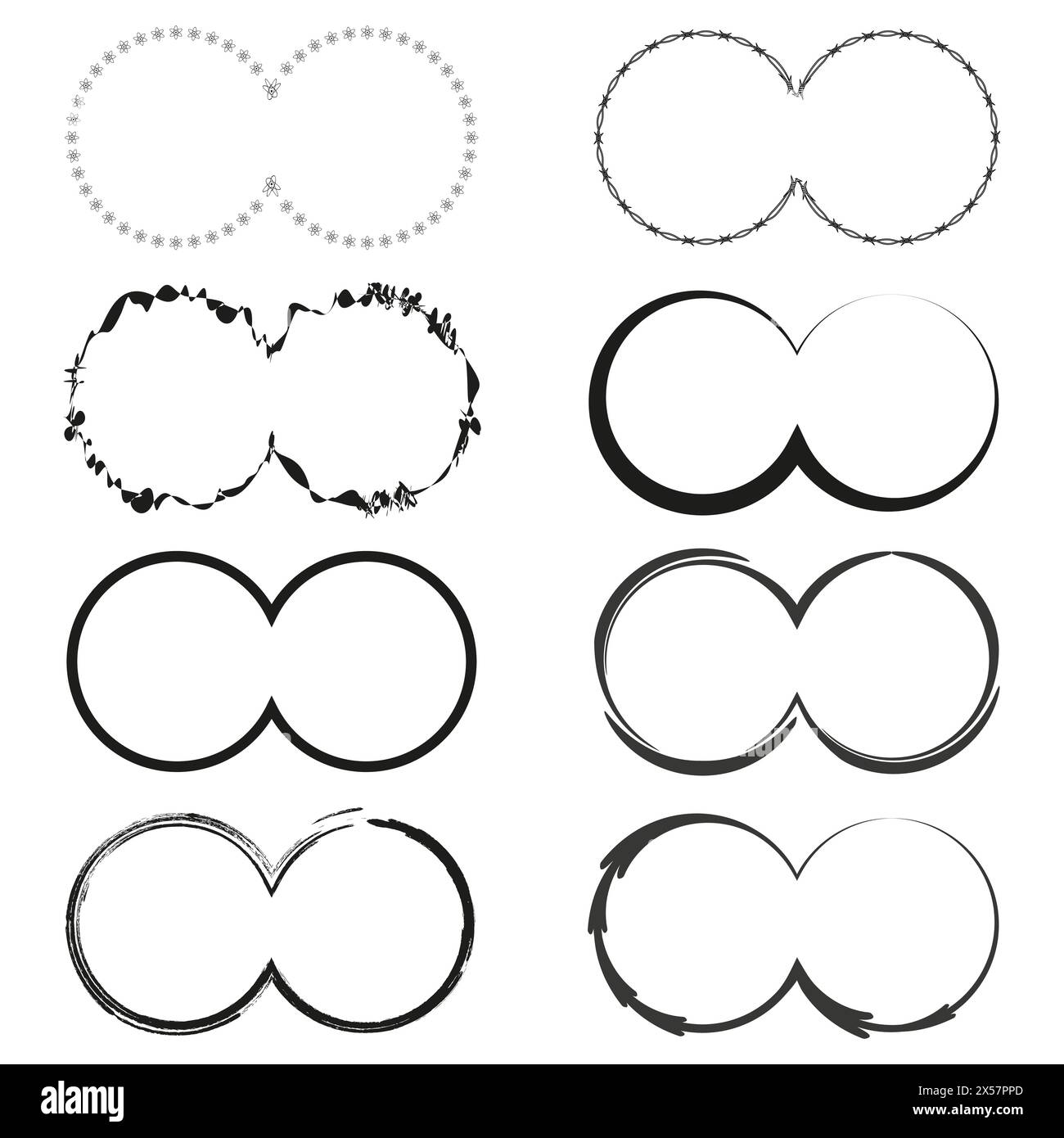 Set of infinity loop icons vector. Various stroke styles and decorations. Continuous ...