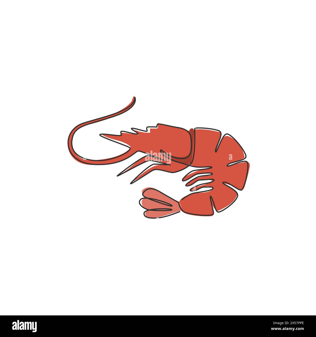 One continuous line drawing of fresh shrimp for seafood logo identity ...