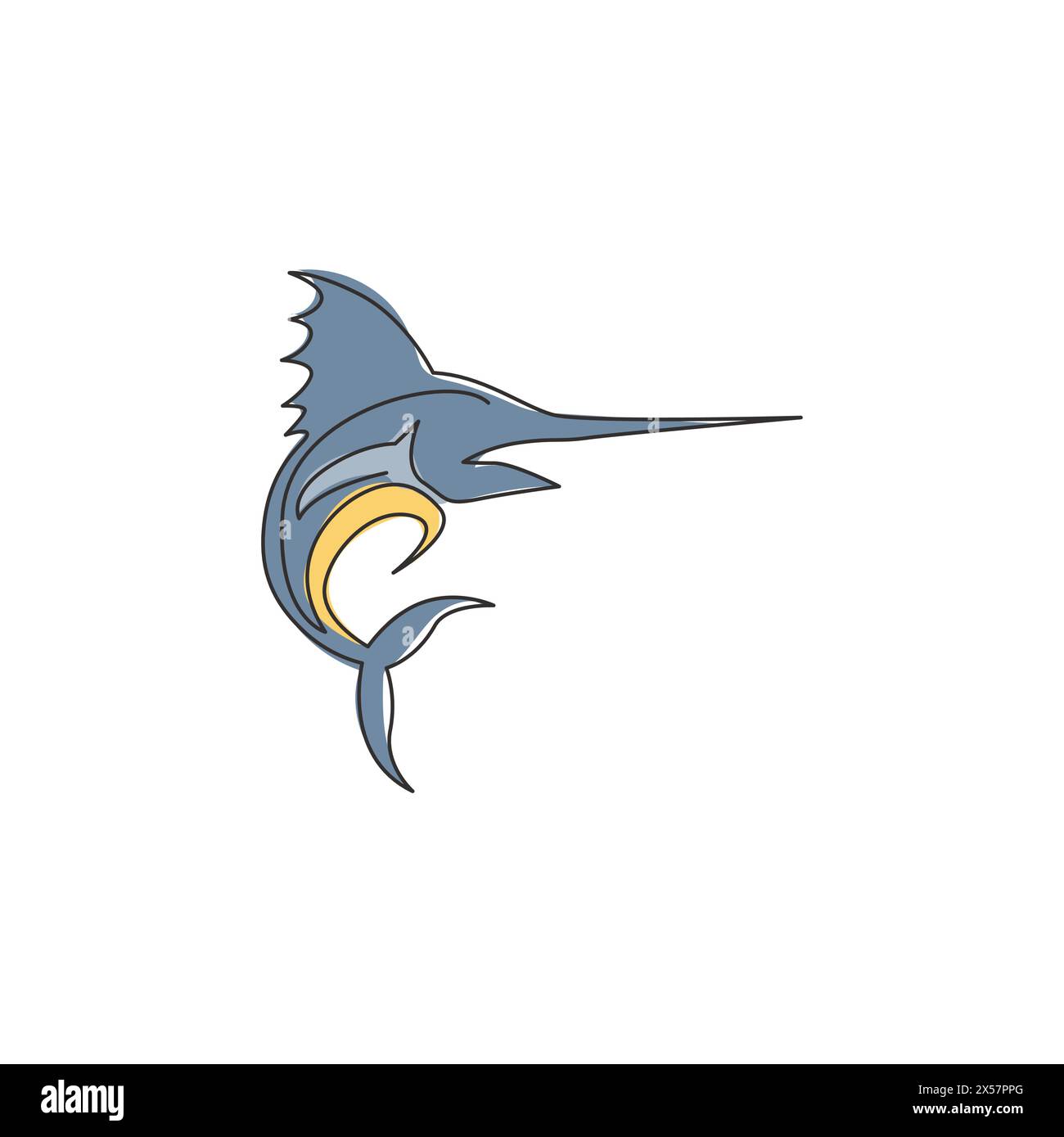 Single continuous line drawing of large marlin for marine company logo ...