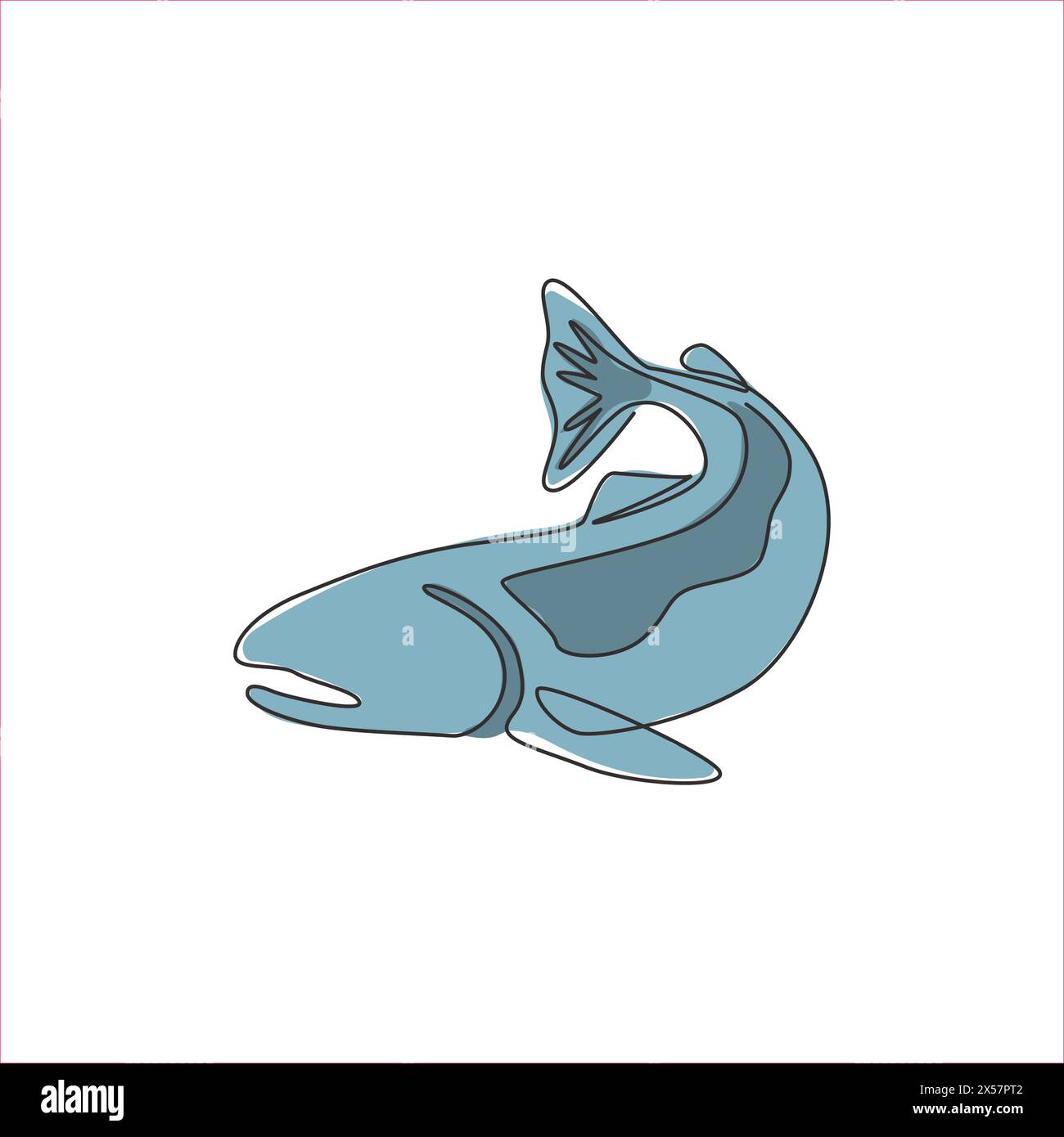 One single line drawing of big salmon for logo identity. Large lake ...