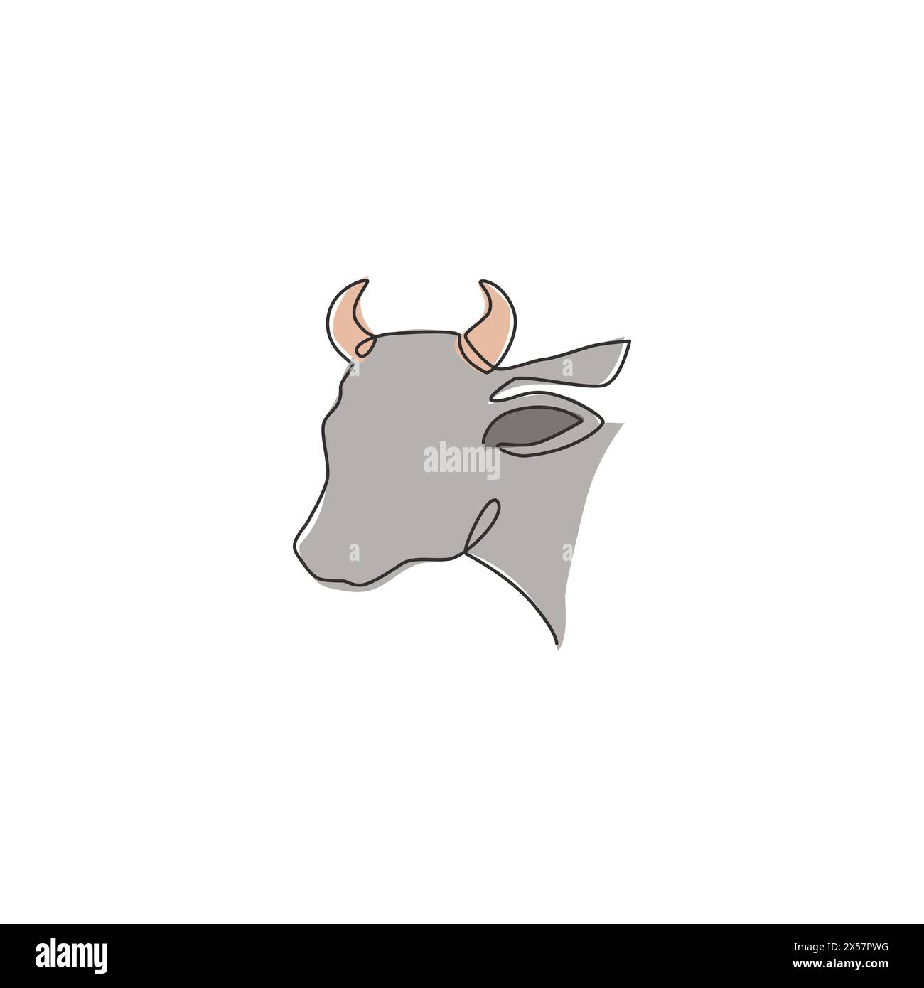 One continuous line drawing of sturdy cow head for agriculture logo ...