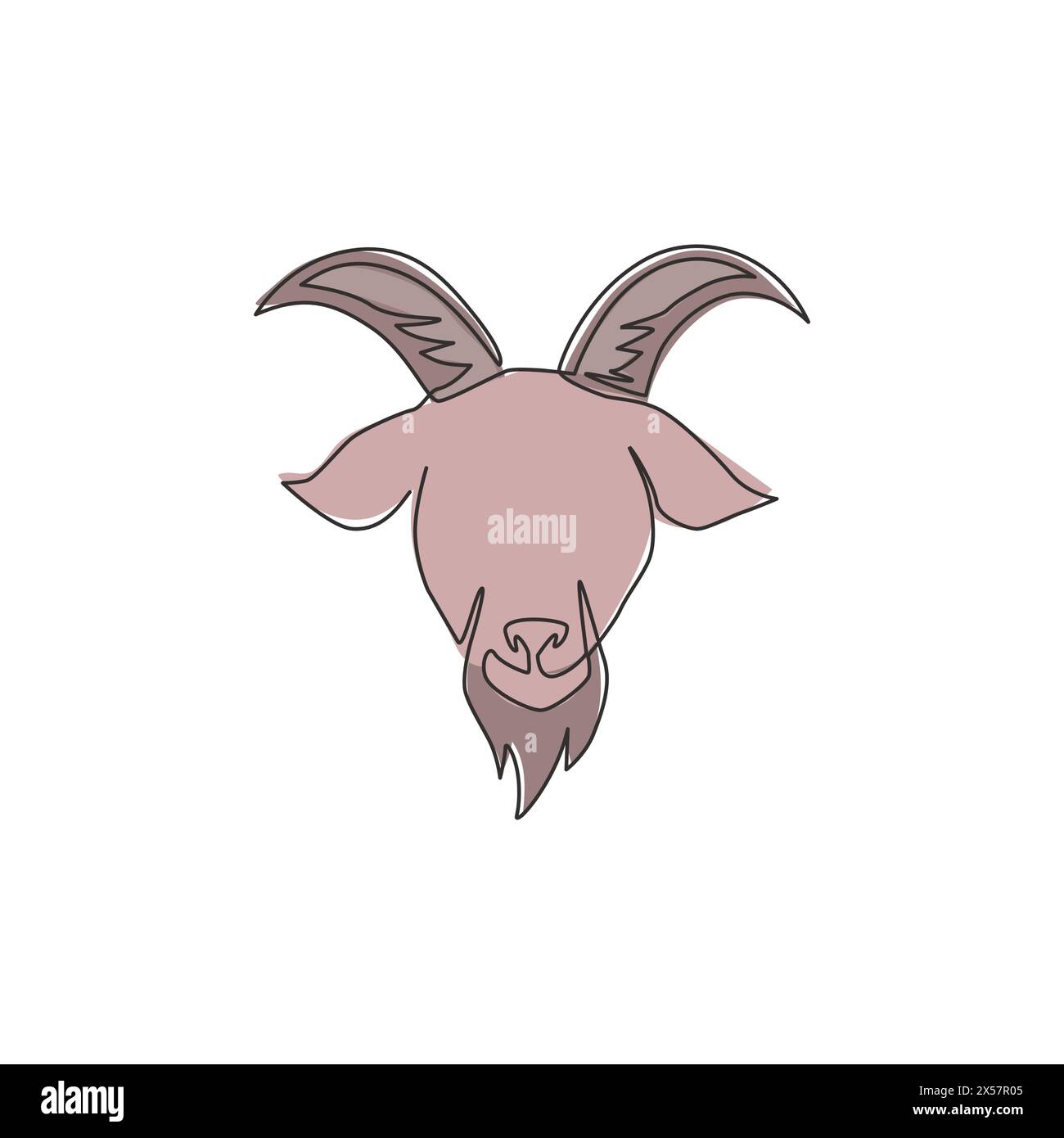 One continuous line drawing of funny cute goat head for livestock logo ...