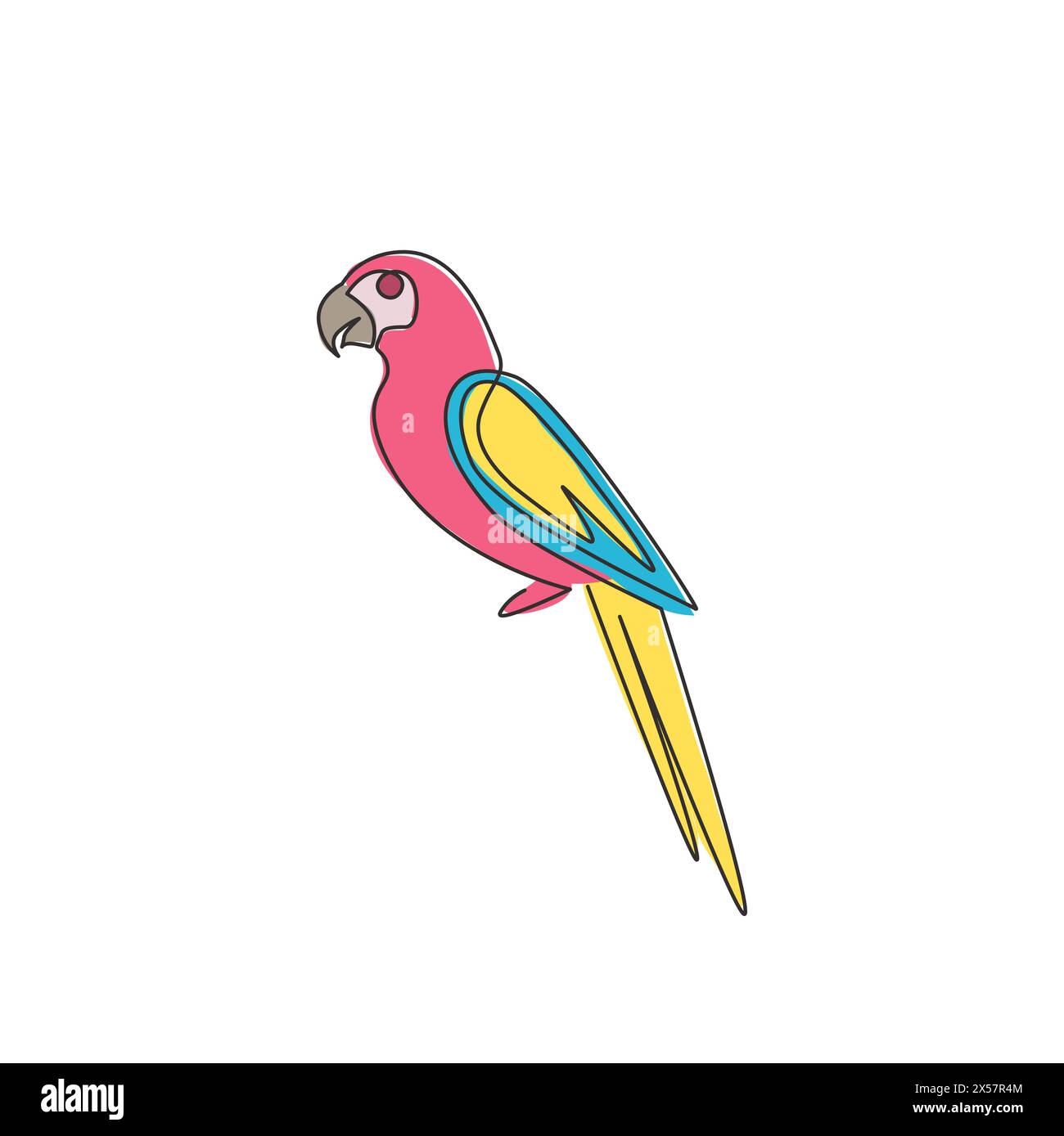 One continuous line drawing of cute parrot bird with long tail for logo ...