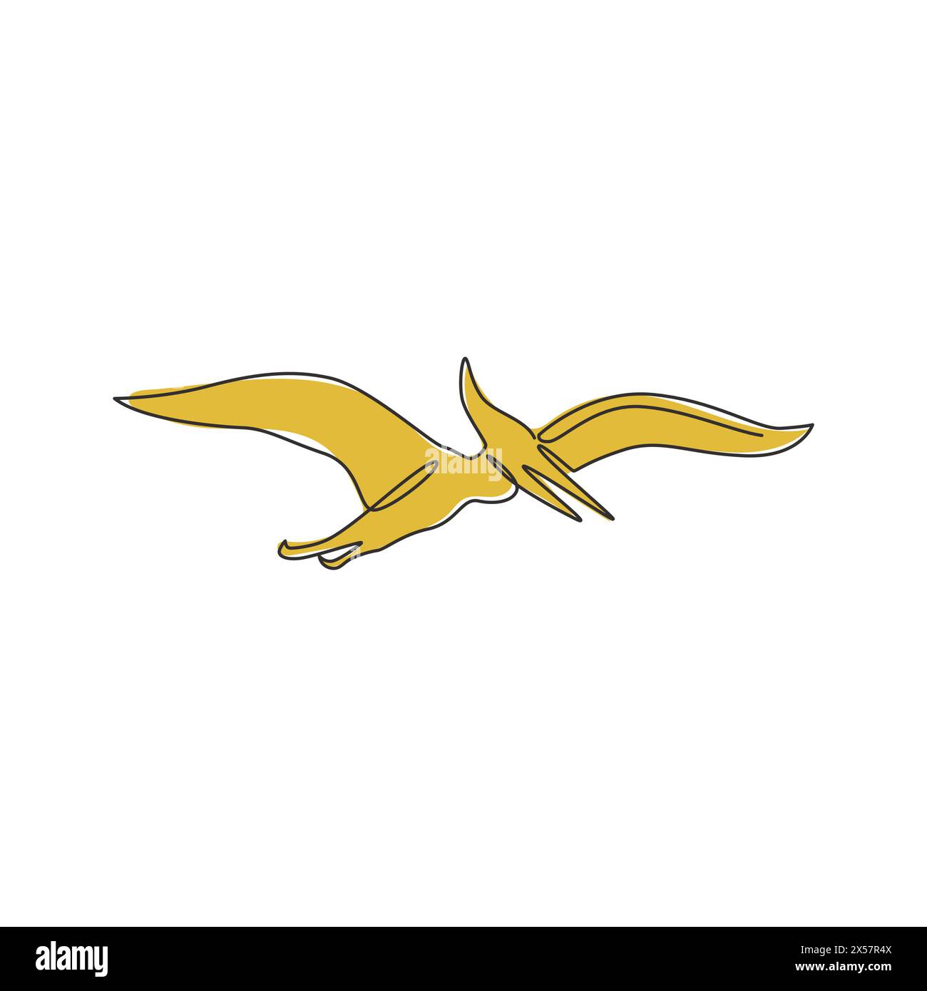 One single line drawing of flying pterodactyl for logo identity. Dino ...