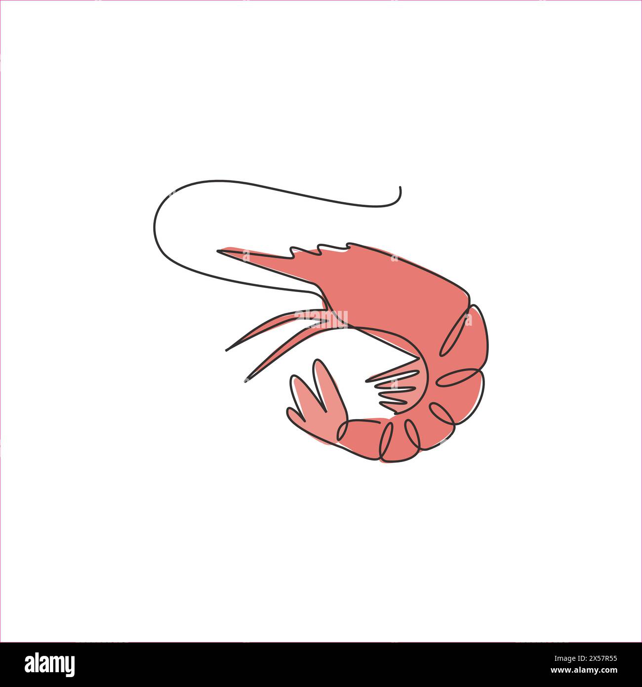One continuous line drawing of fresh shrimp for seafood logo identity ...