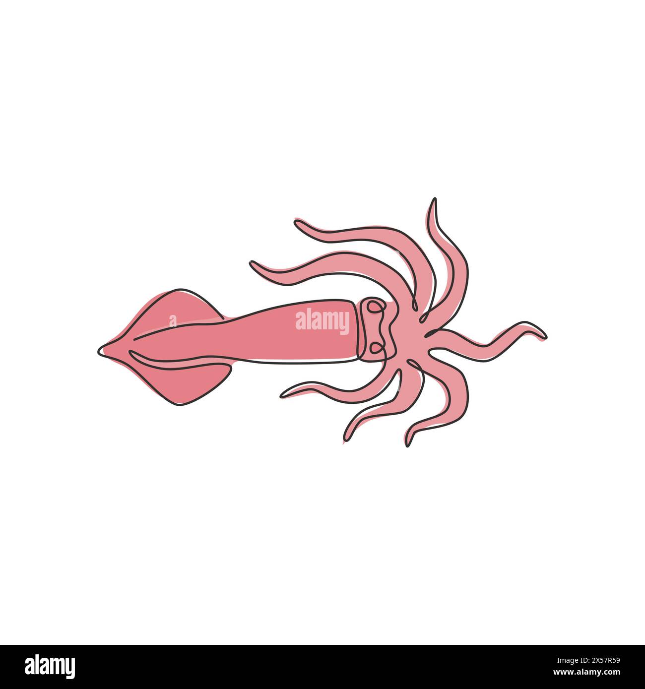 One continuous line drawing of cute squid for seafood logo identity ...