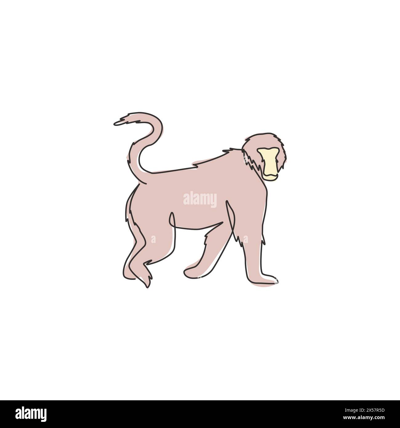 One continuous line drawing of walking baboon for conservation jungle ...