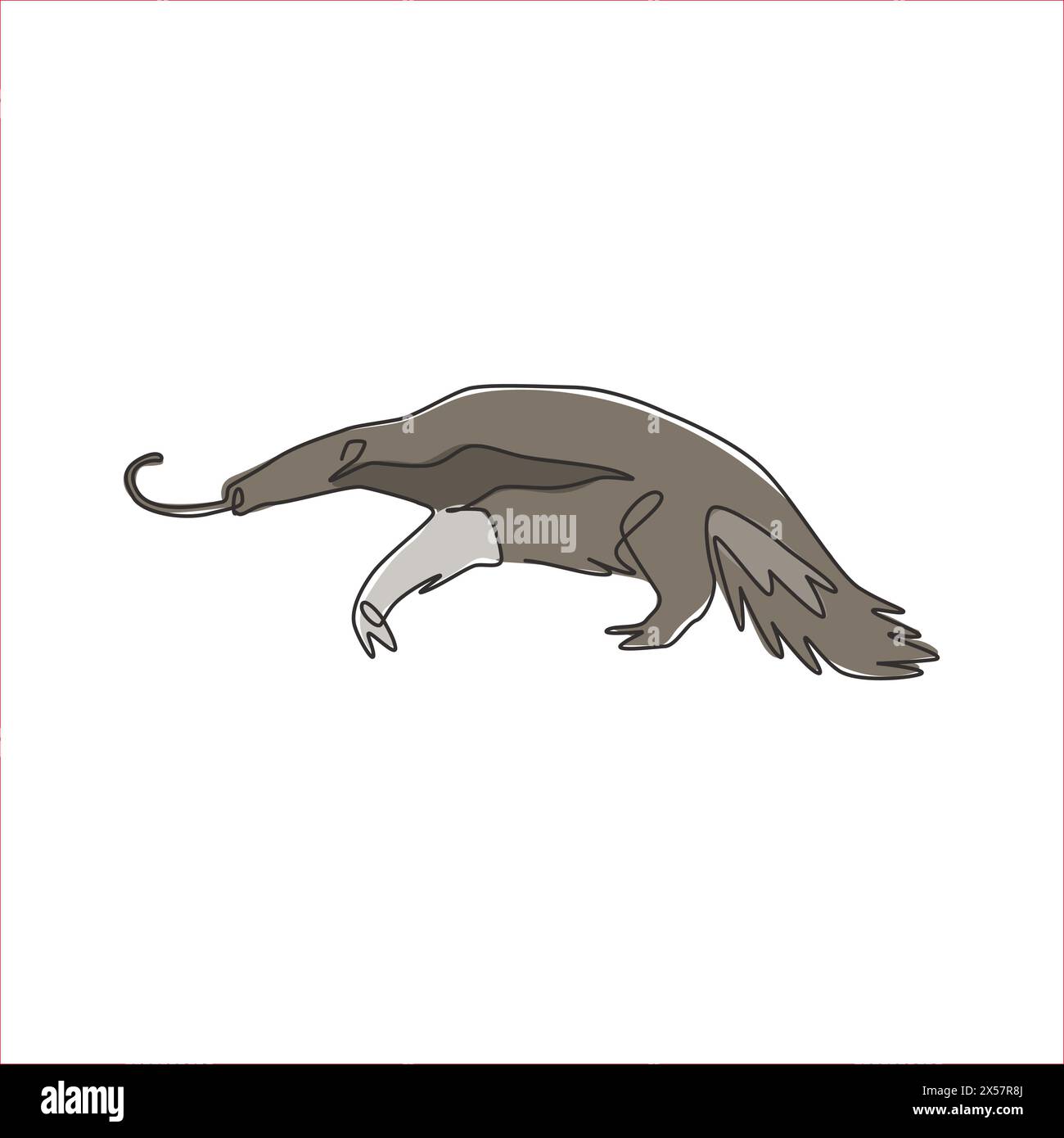 One single line drawing of big anteater for logo identity. Worm tongue ...