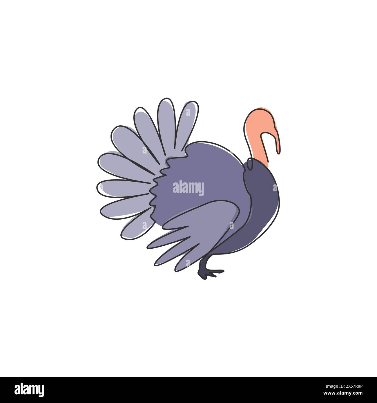 One single line drawing of big turkey for poultry logo identity. Fowl ...