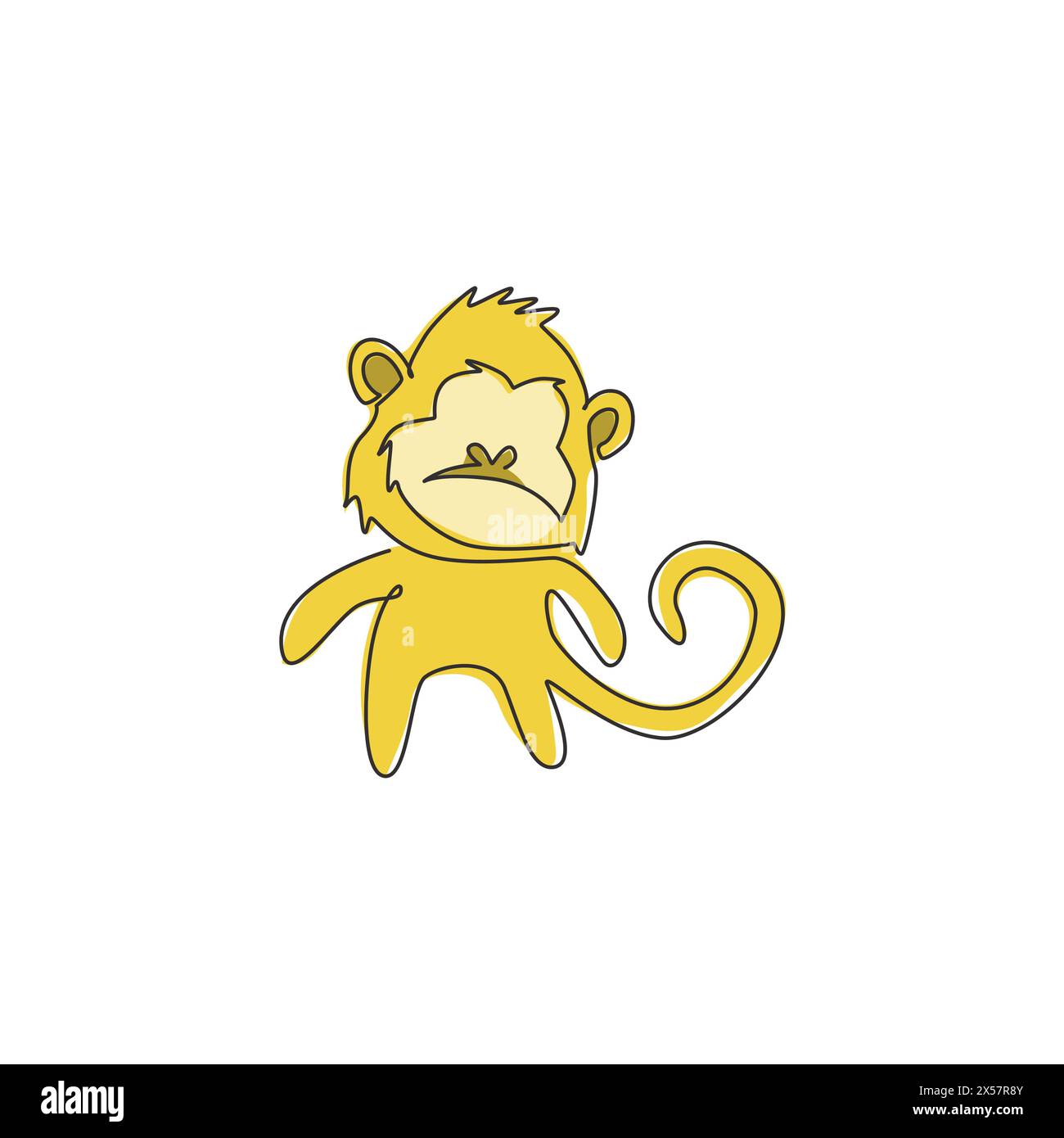 Single continuous line drawing of cute walking monkey for national zoo ...