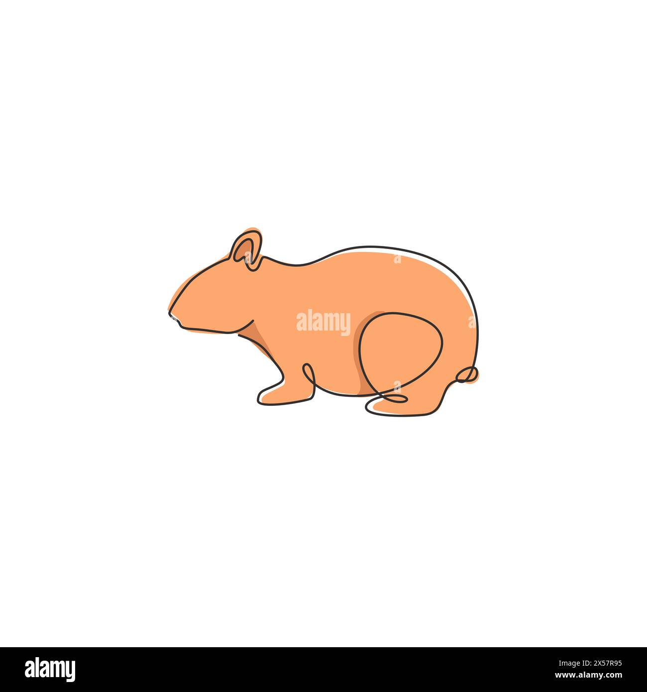 Single continuous line drawing of funny fat hamster for logo identity ...