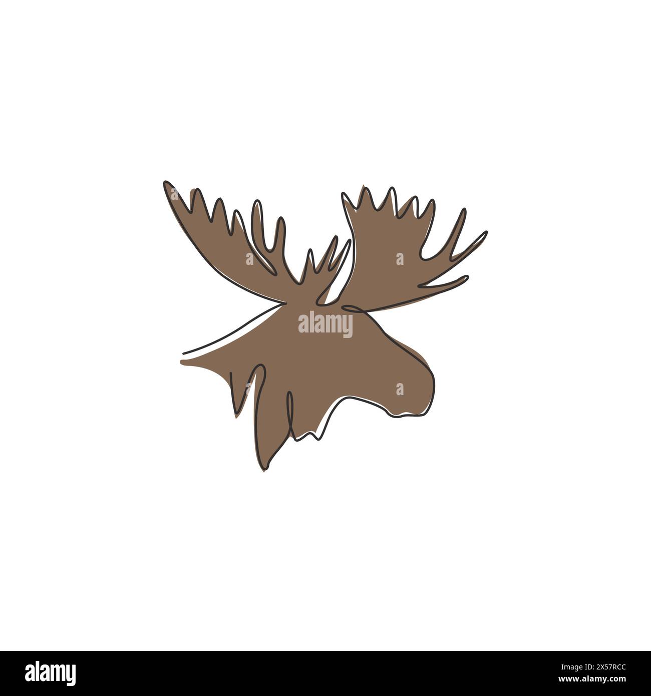 Single continuous line drawing of sturdy moose head for logo identity ...