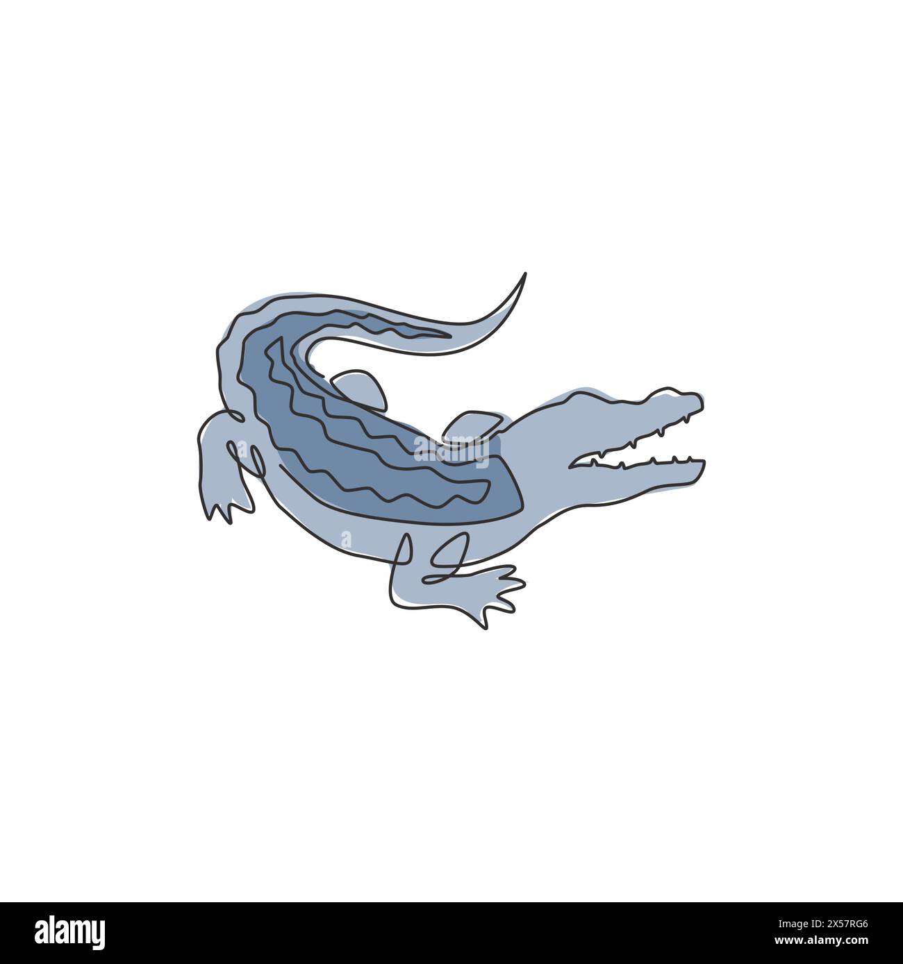 Single continuous line drawing of wild rough alligator with mouth ...