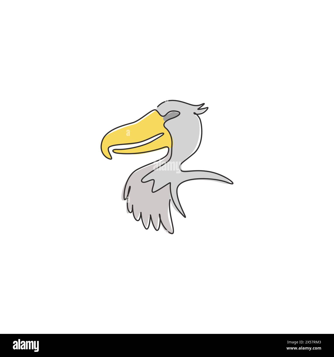 One continuous line drawing of big cute shoebill head for company logo ...