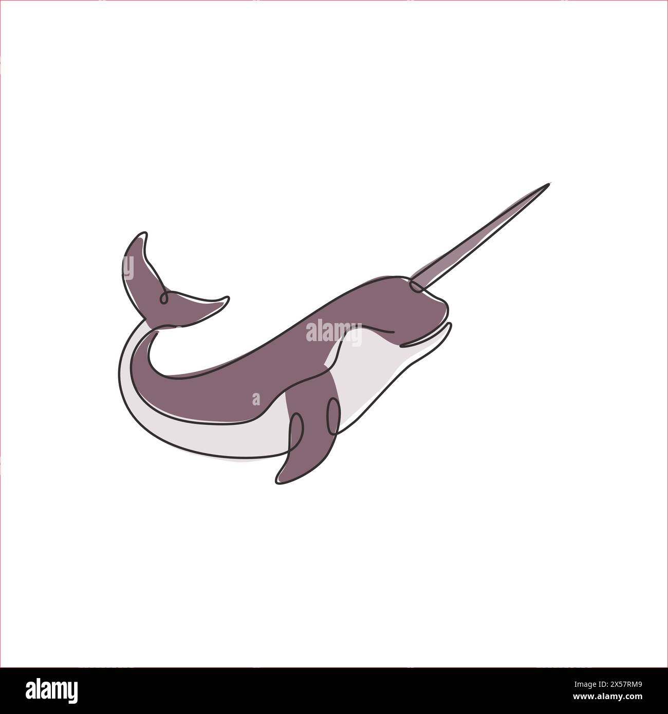One continuous line drawing of cute narwhal with tusk for marine ...