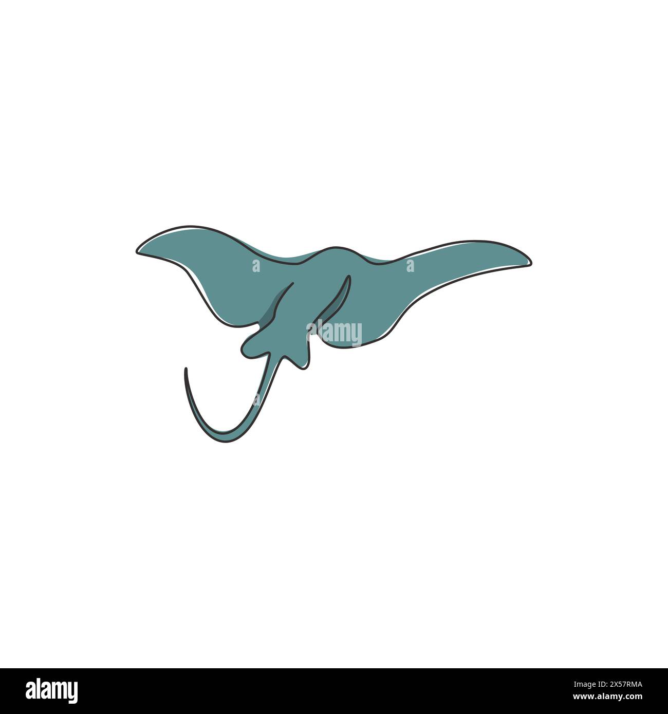 One continuous line drawing of cute stingray for marine logo identity ...