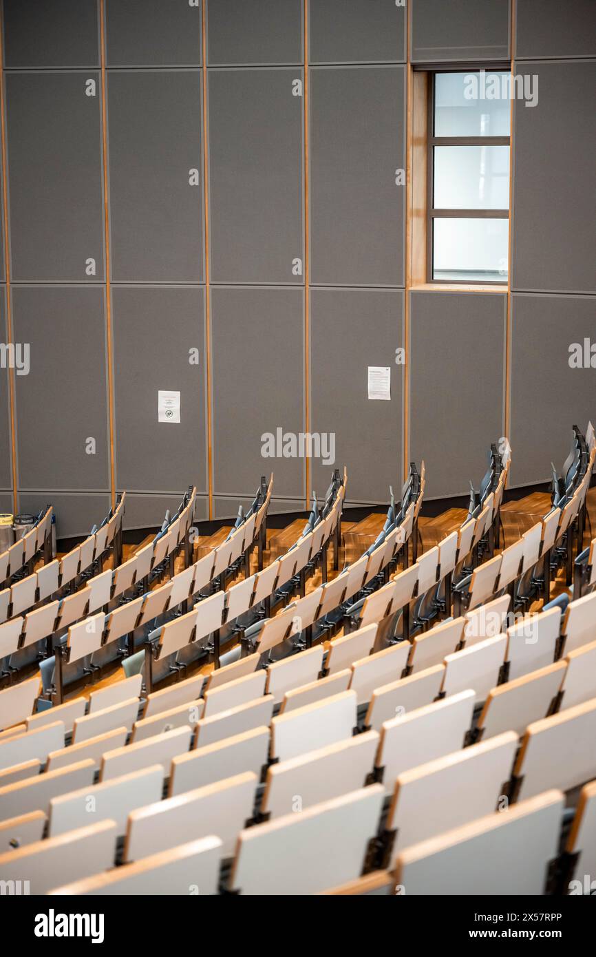 Rows of seats in an empty lecture theatre, interior photo, Department ...
