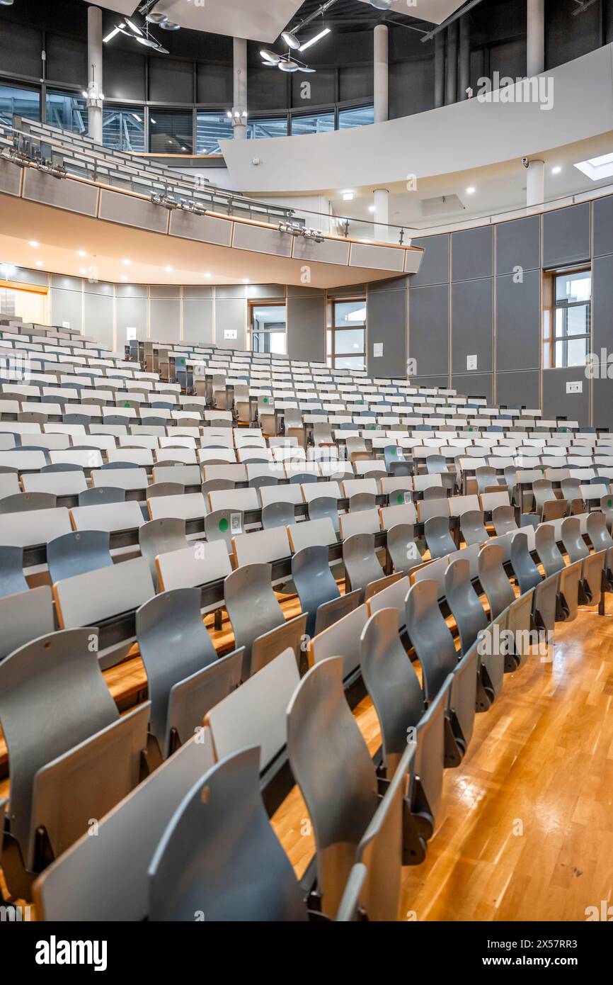 Rows of seats in an empty lecture theatre, interior photo, Department ...