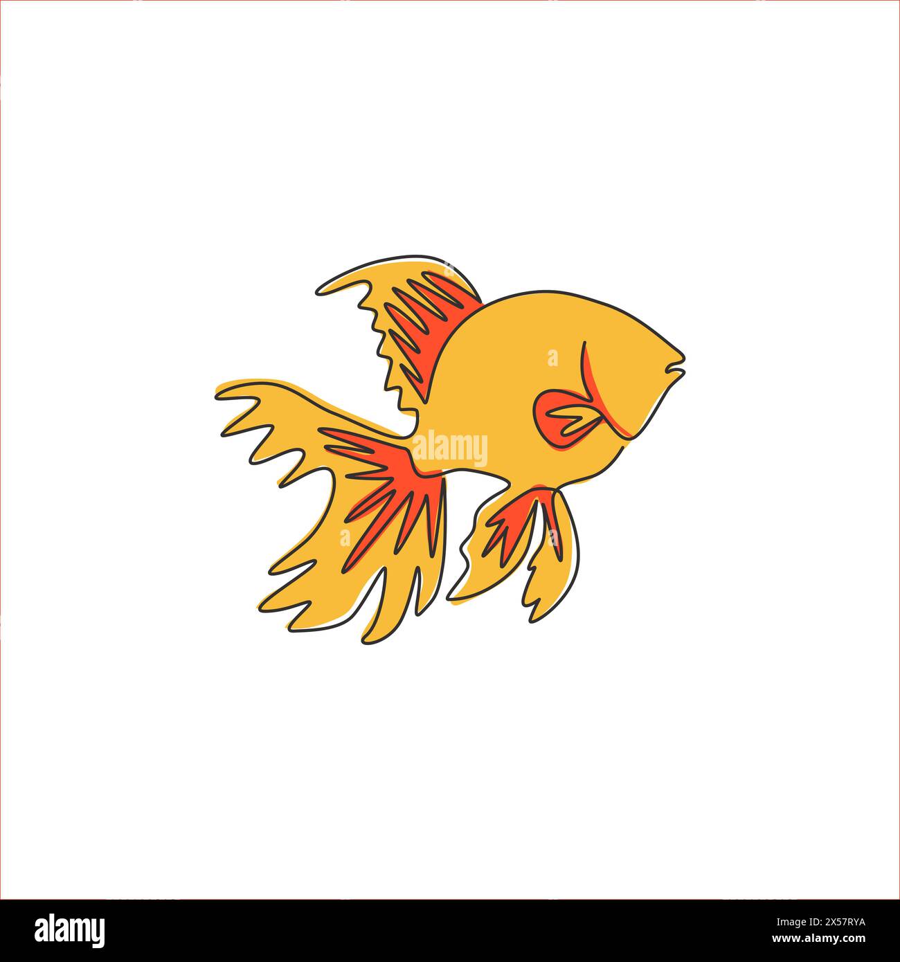 One continuous line drawing of cute goldfish for company logo identity ...