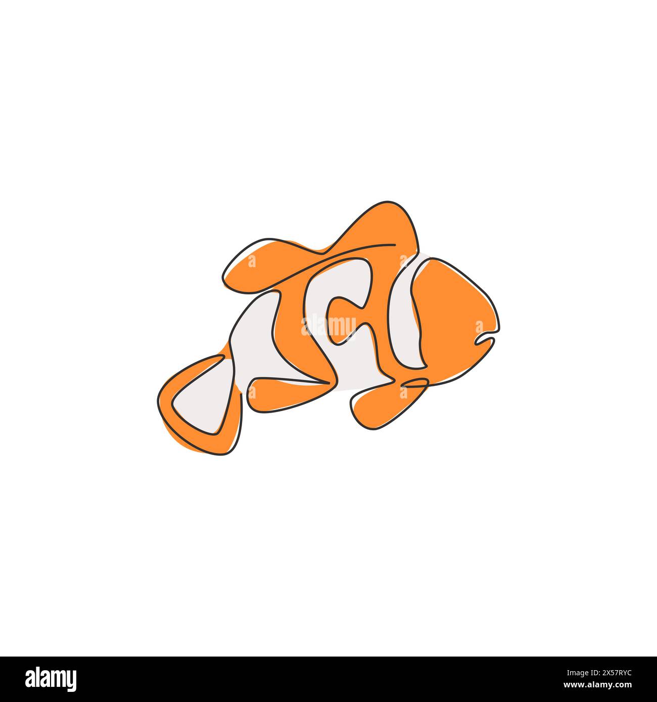 Single continuous line drawing of funny clown fish for logo identity ...