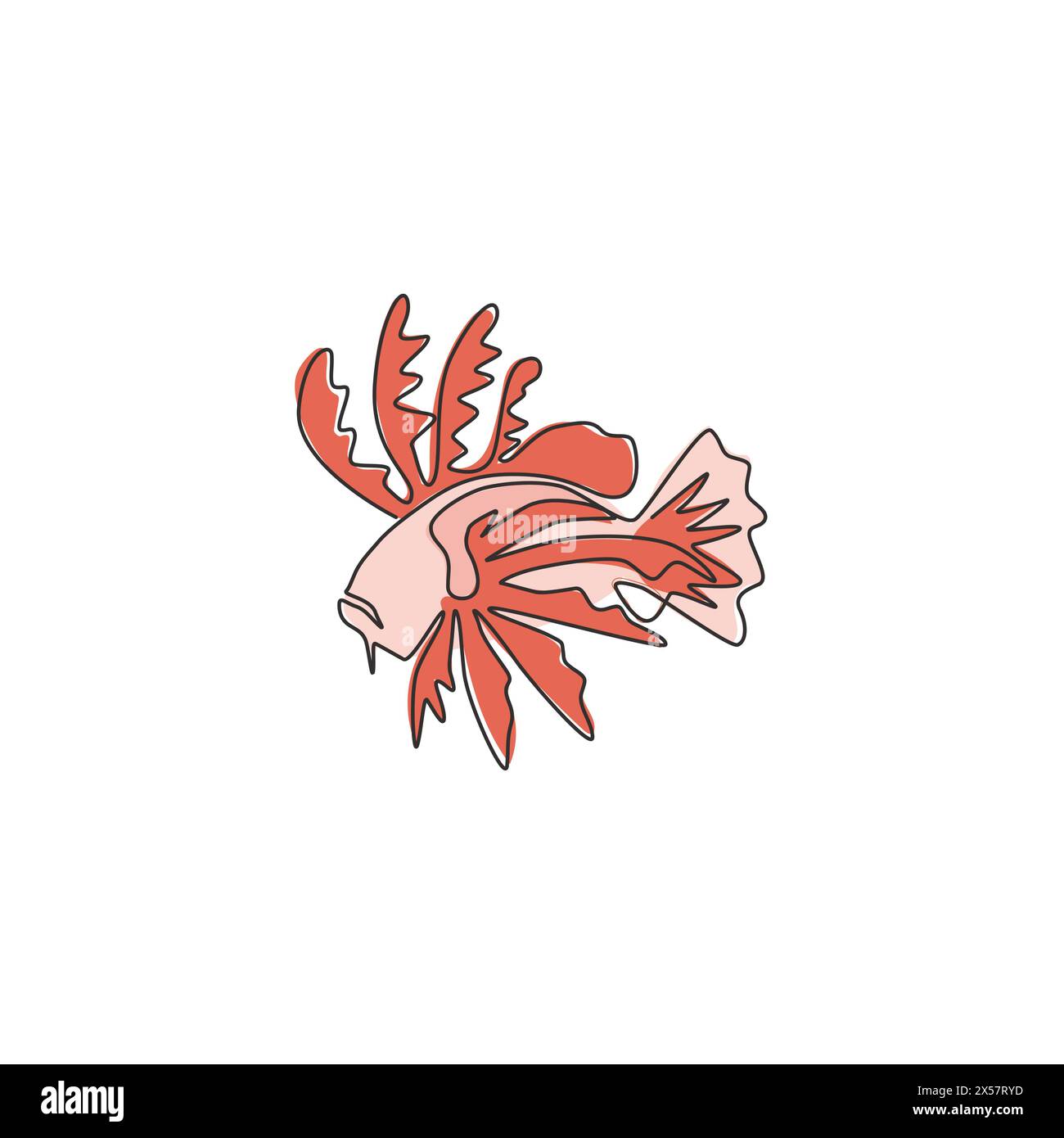 One continuous line drawing of scary lionfish for company logo identity ...
