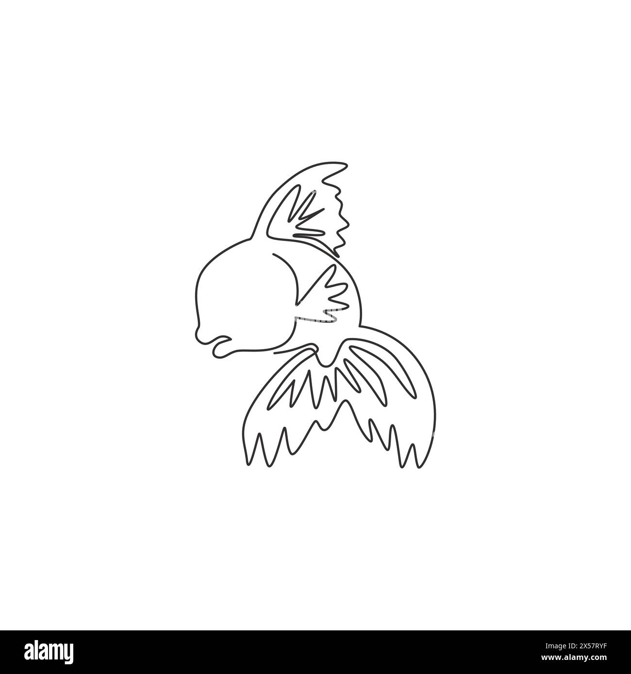Single continuous line drawing of funny goldfish for company logo ...