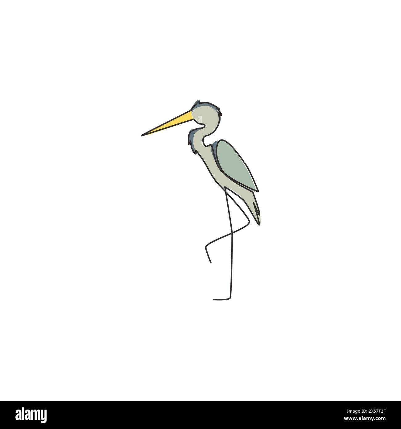 Single continuous line drawing of adorable standing heron for company ...