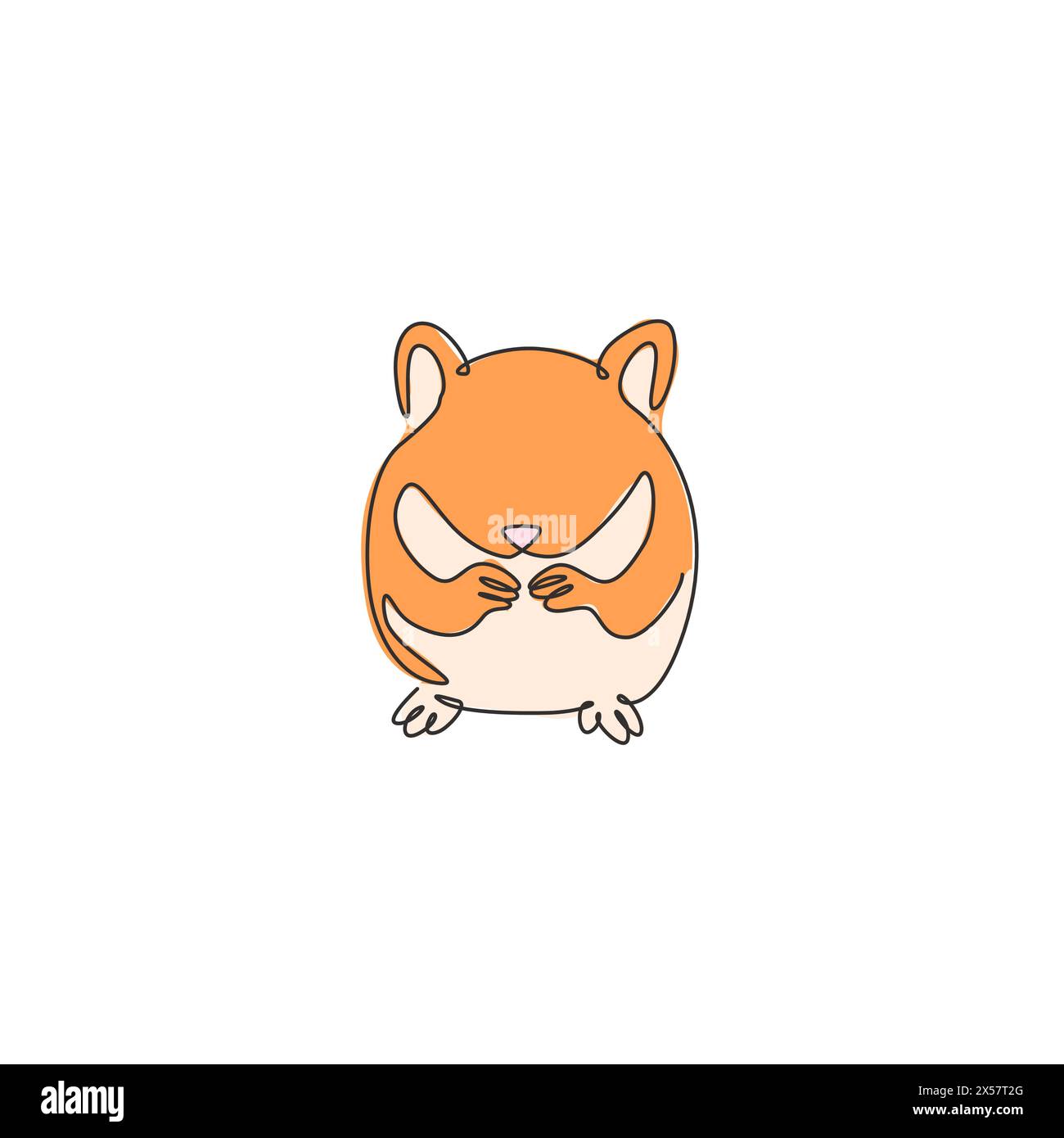 One single line drawing of cute hamster eating seeds for domestic logo ...