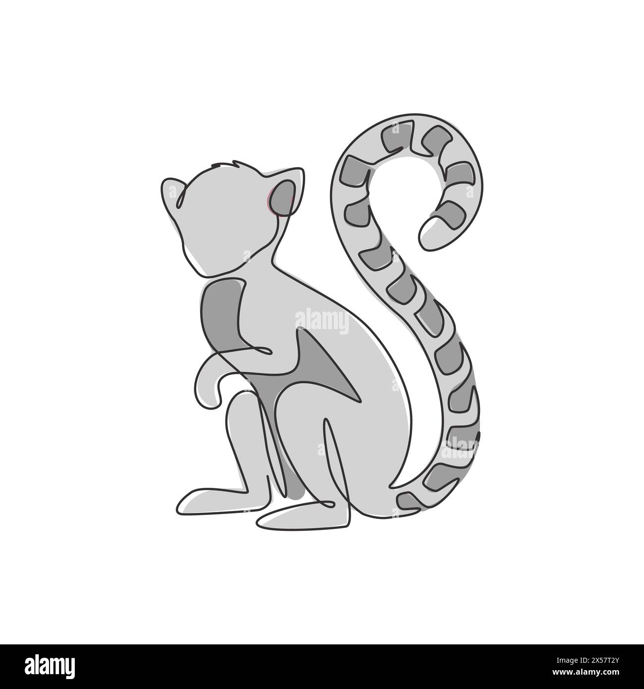 One single line drawing of cute funny sitting lemur for logo identity ...