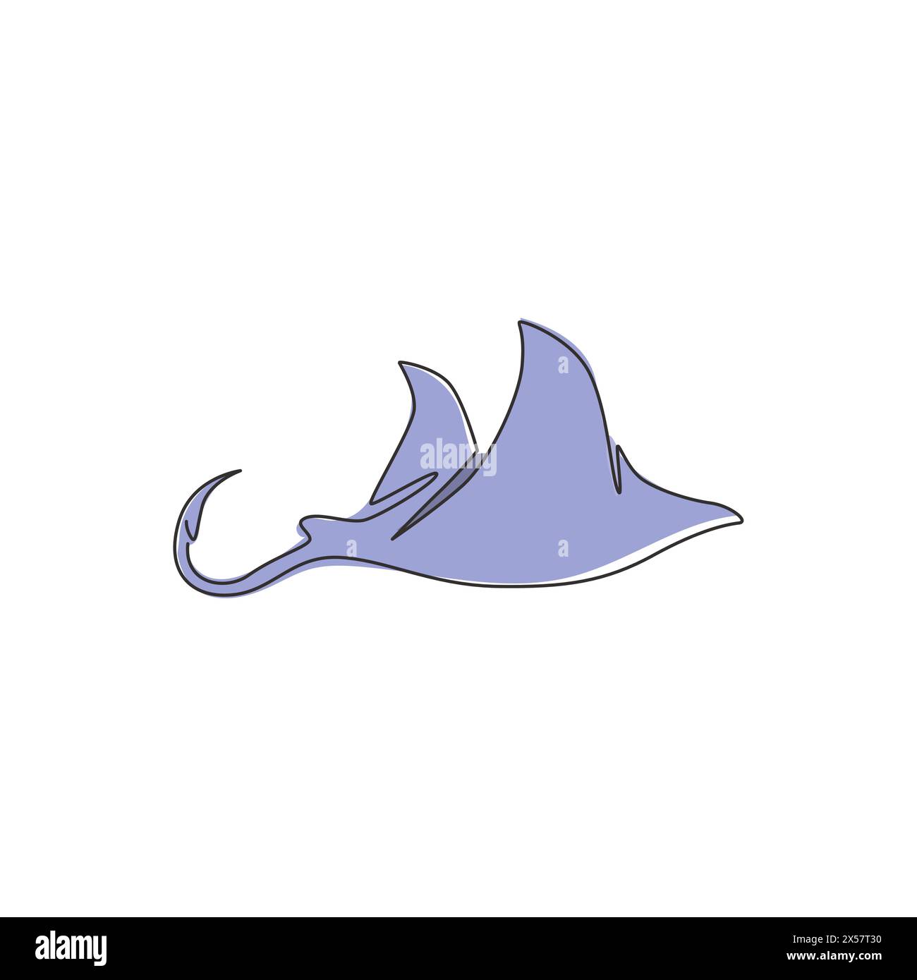 Single continuous line drawing of adorable stingray for logo nautical ...