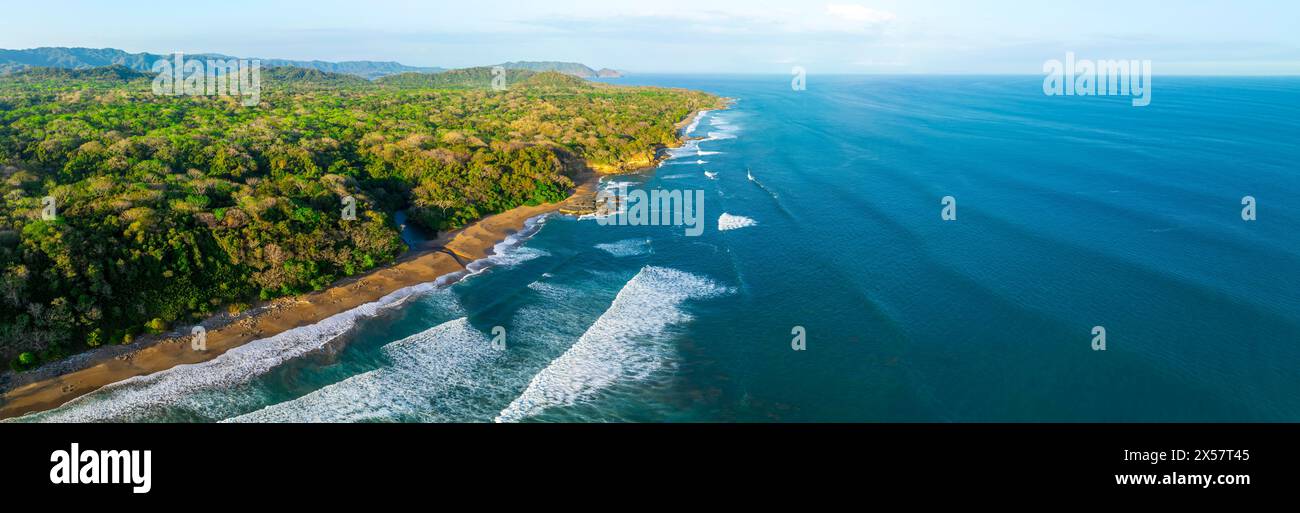 Aerial view, rainforest, sandy beach and coast with waves, Playa ...