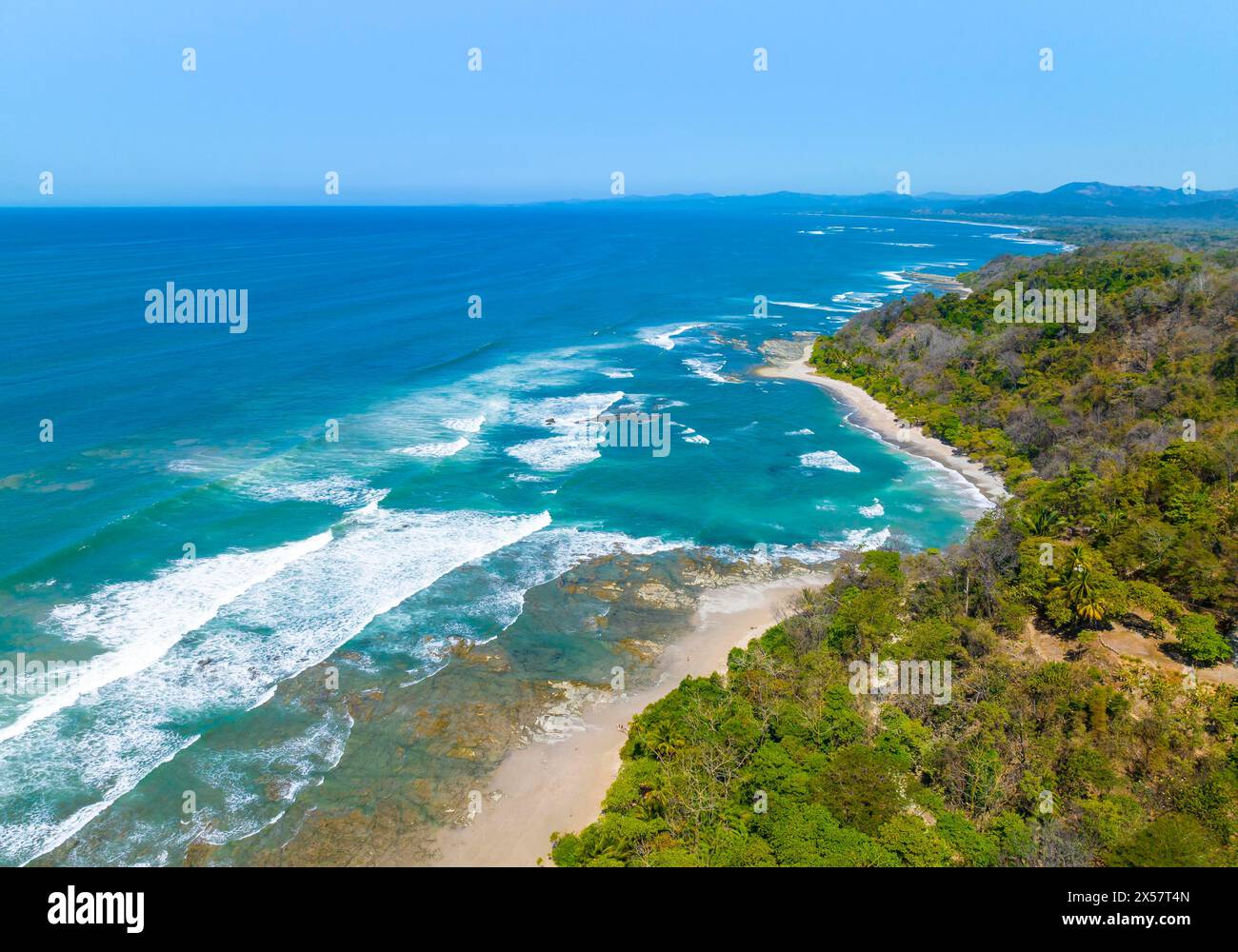 Aerial view, rainforest, sandy beach and coast with waves, Playa ...