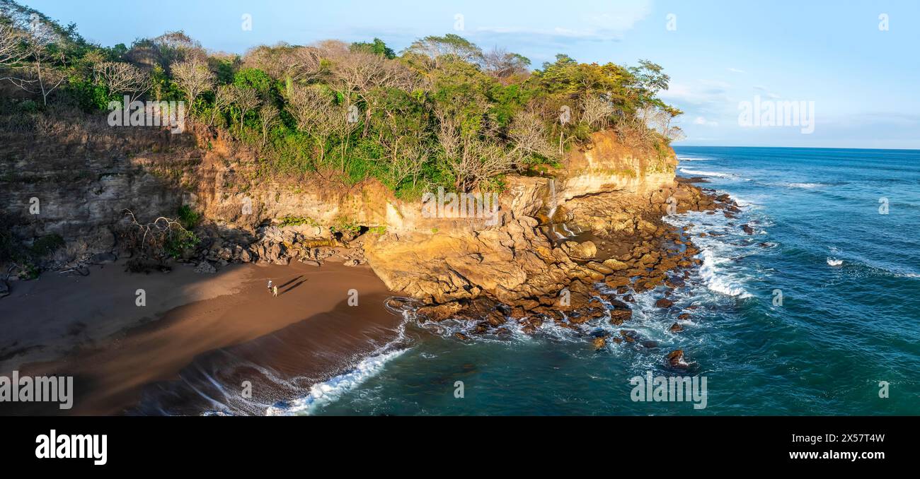 Aerial view, rainforest, sandy beach and coast with waves, Playa ...