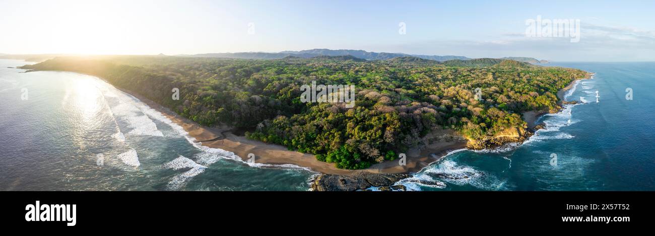 Aerial view, rainforest, sandy beach and coast with waves, Playa ...