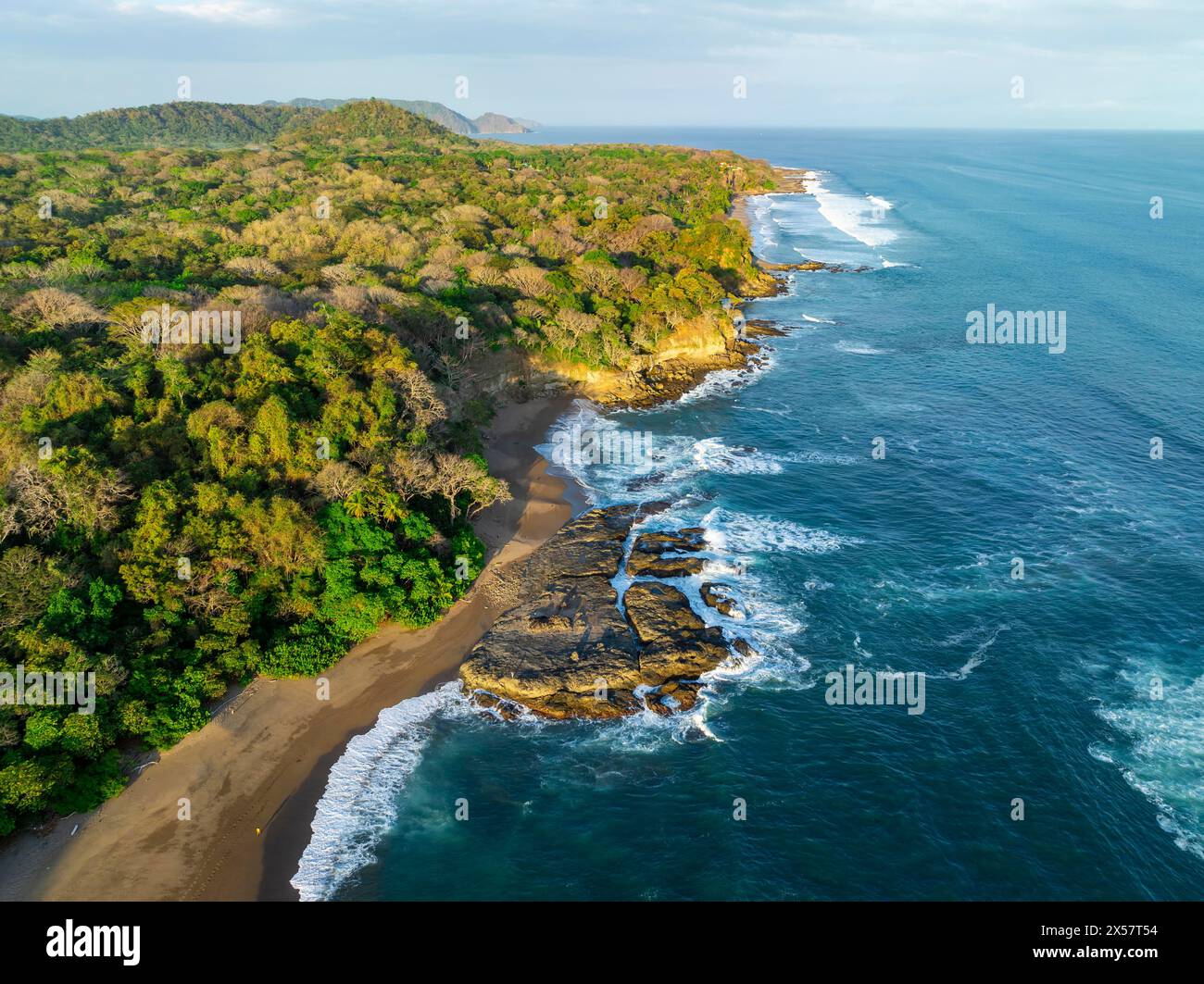 Aerial view, rainforest, sandy beach and coast with waves, Playa ...