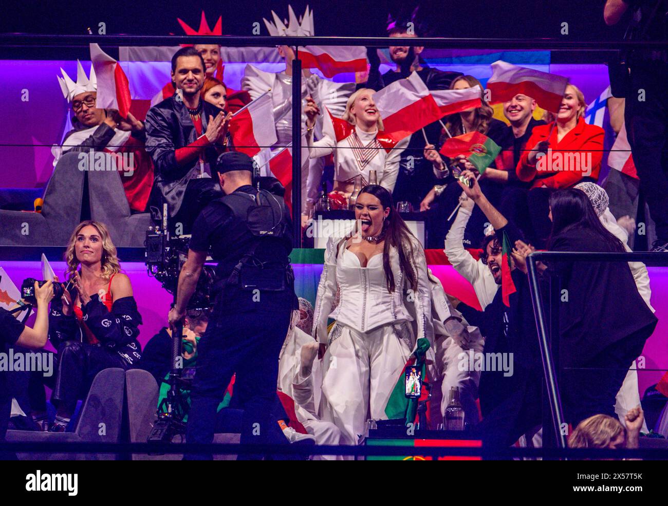 07 May 2024, Sweden, Malmö: Iolanda from Portugal celebrates reaching ...