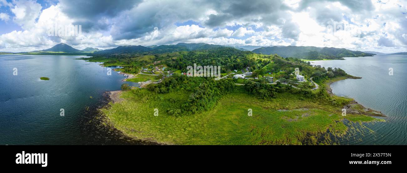 Aerial view, panorama of Arenal Volcano at Lago Arenal, Puntarenas ...