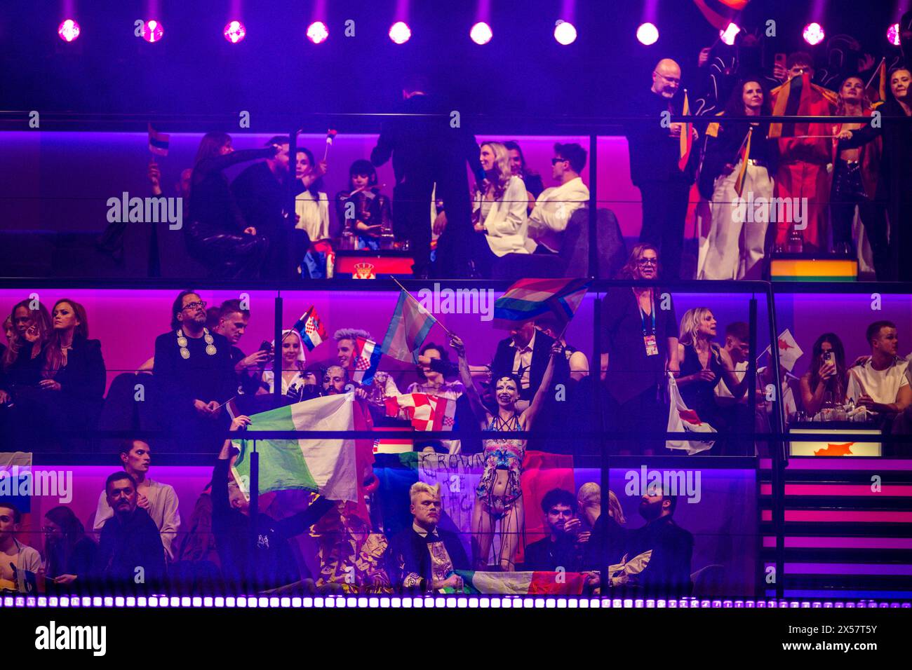 07 May 2024, Sweden, Malmö: The participants celebrate after the first ...