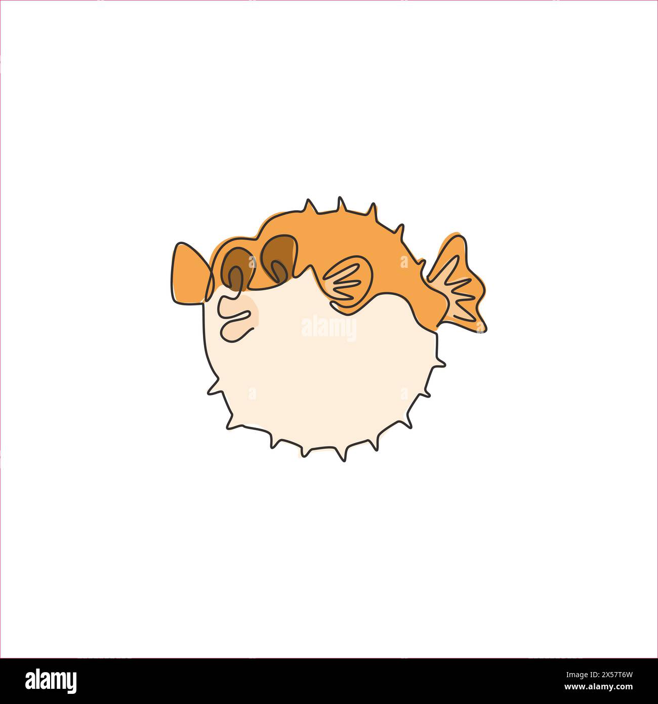 One continuous line drawing of cute pufferfish for aquatic logo ...