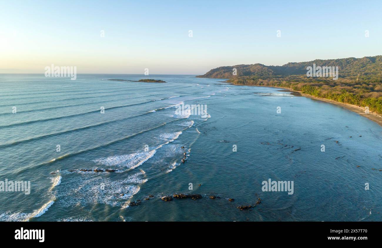 Aerial view, sandy beach and coast with waves, Playa Santa Teresa ...
