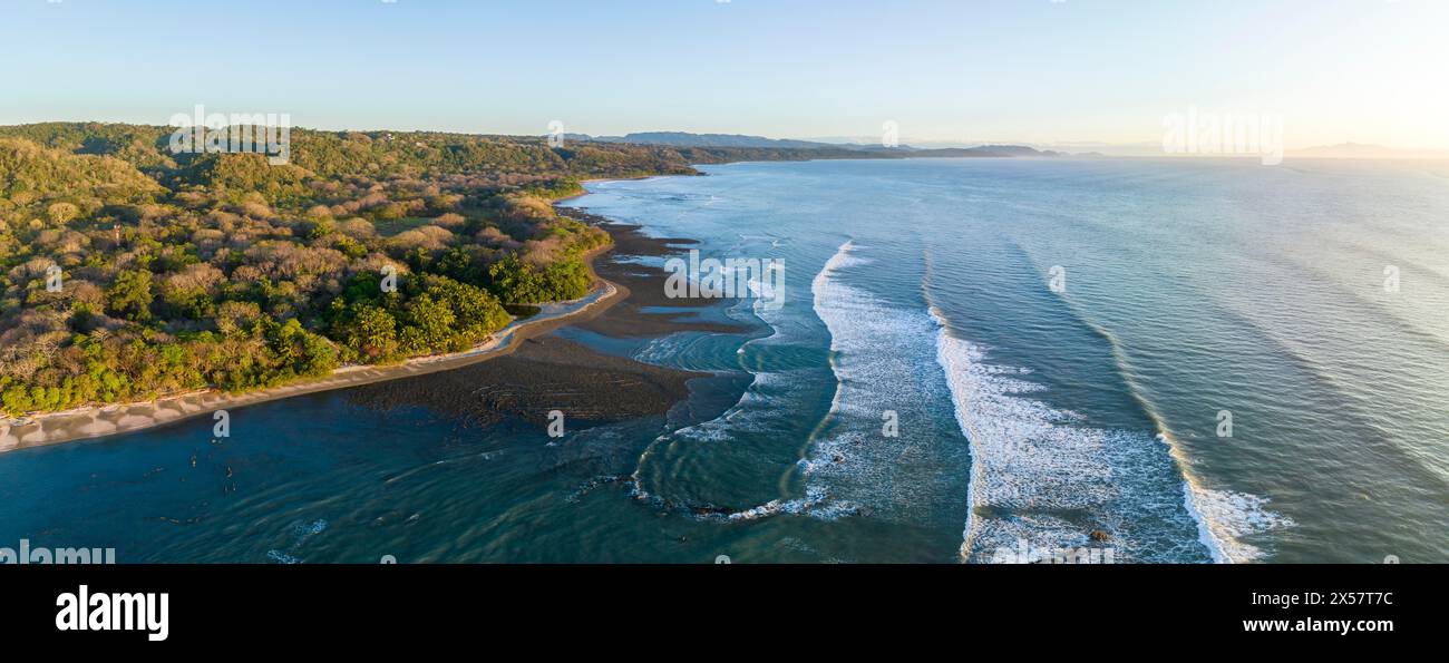 Aerial view, sandy beach and coast with waves, Playa Santa Teresa ...