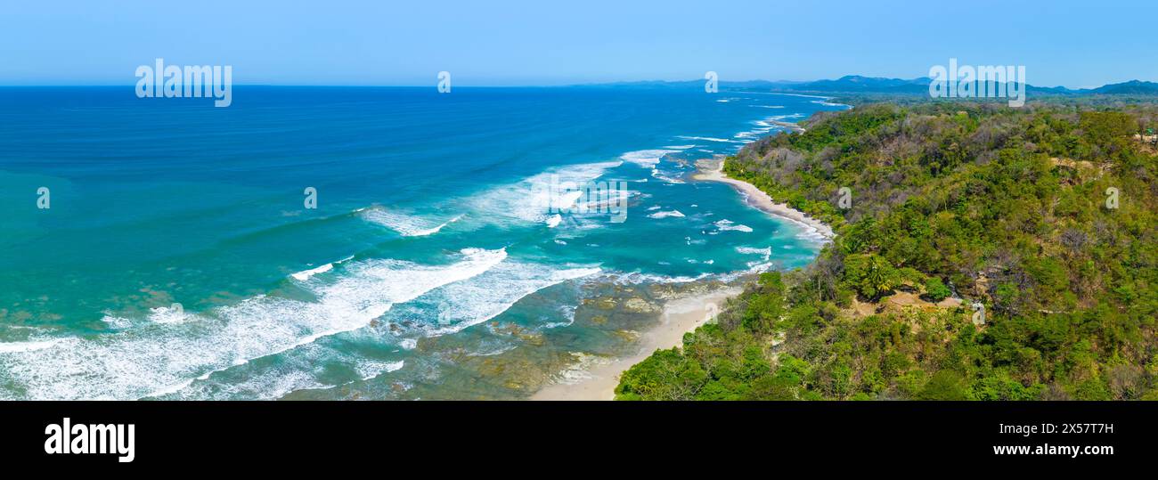 Aerial view, rainforest, sandy beach and coast with waves, Playa ...